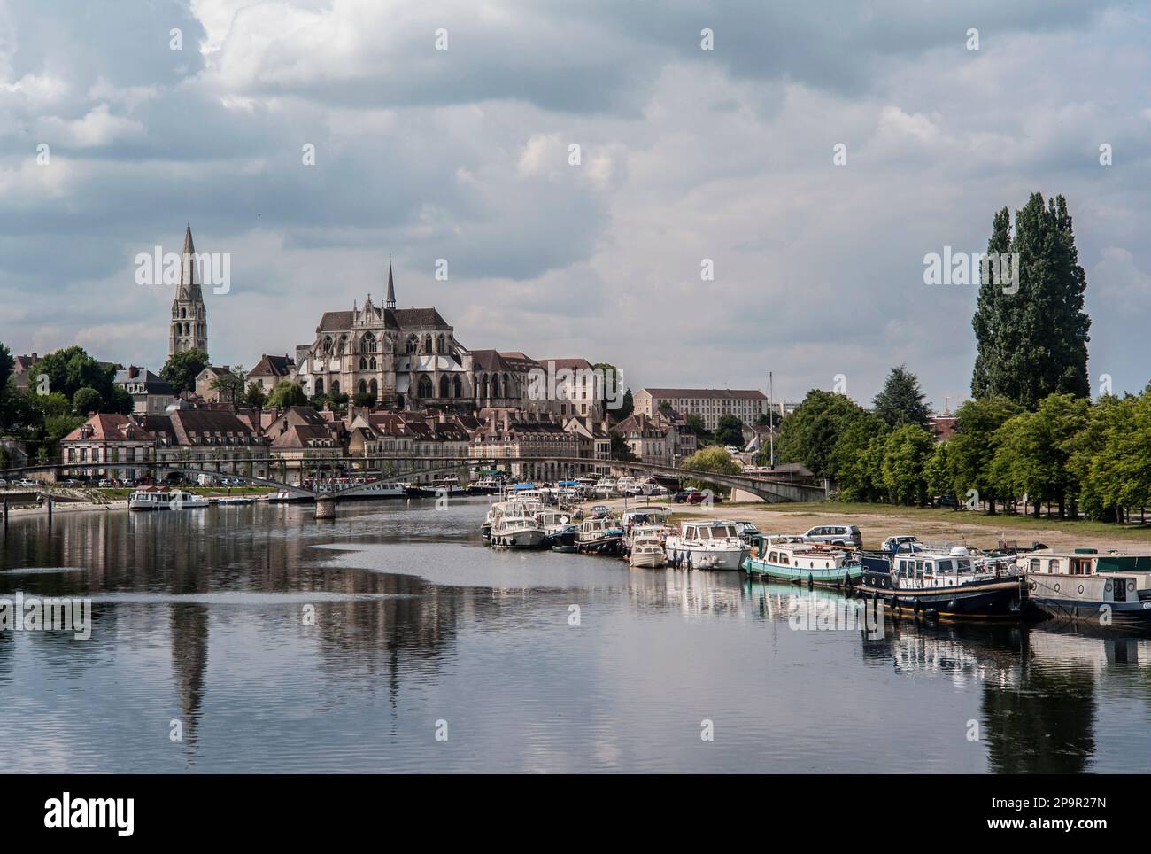 THE CITY OF AUXERRE SEEN FROM THE HARBOR ON THE RIVER YONNE - BURGUNDY ...