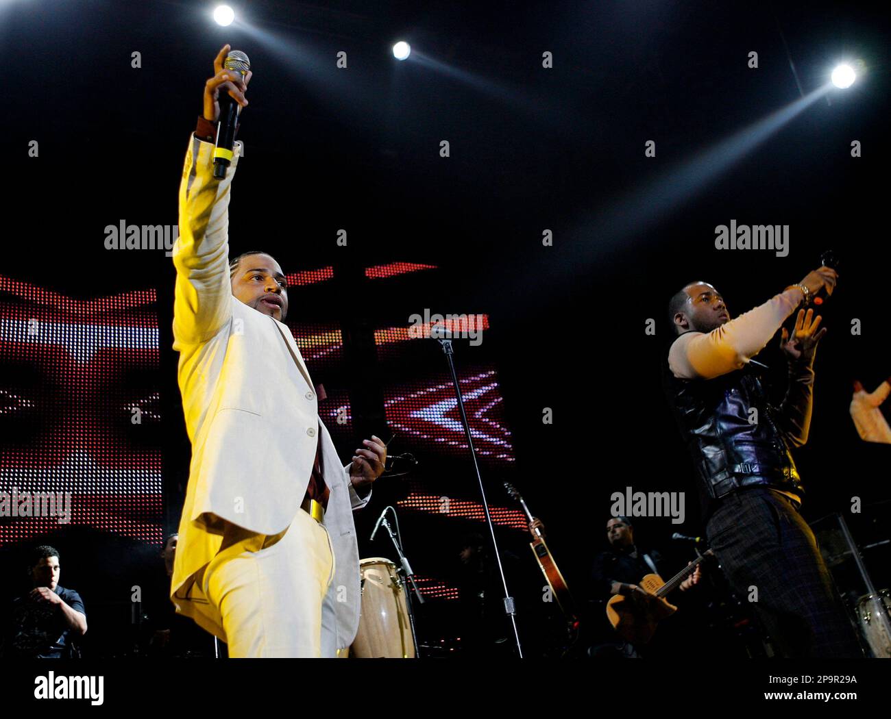 Henry Santos Jeter, left, and Anthony Santos of Aventura perform during ...