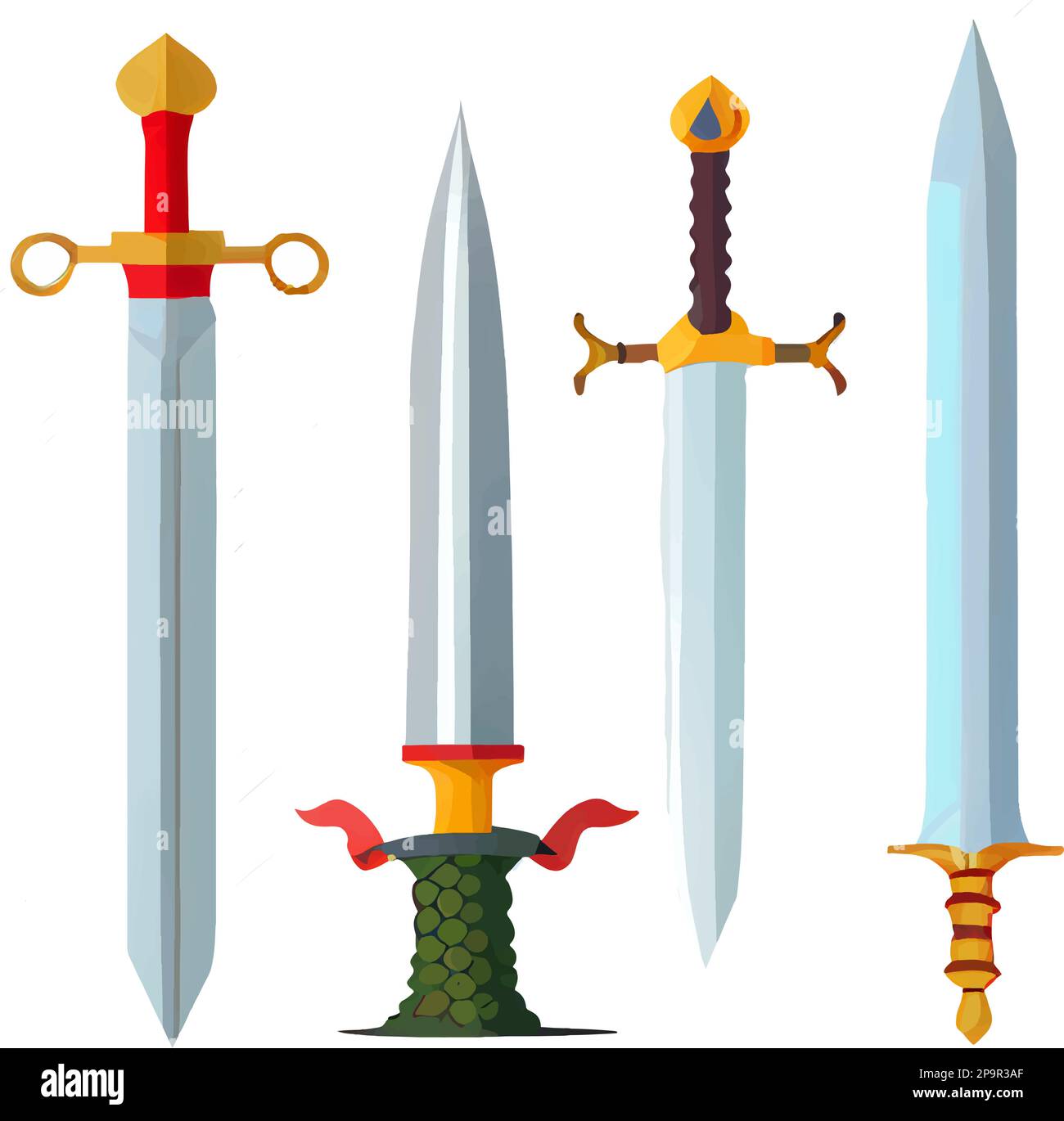 vector set illustration in cartoon style protected concept sword metal ...