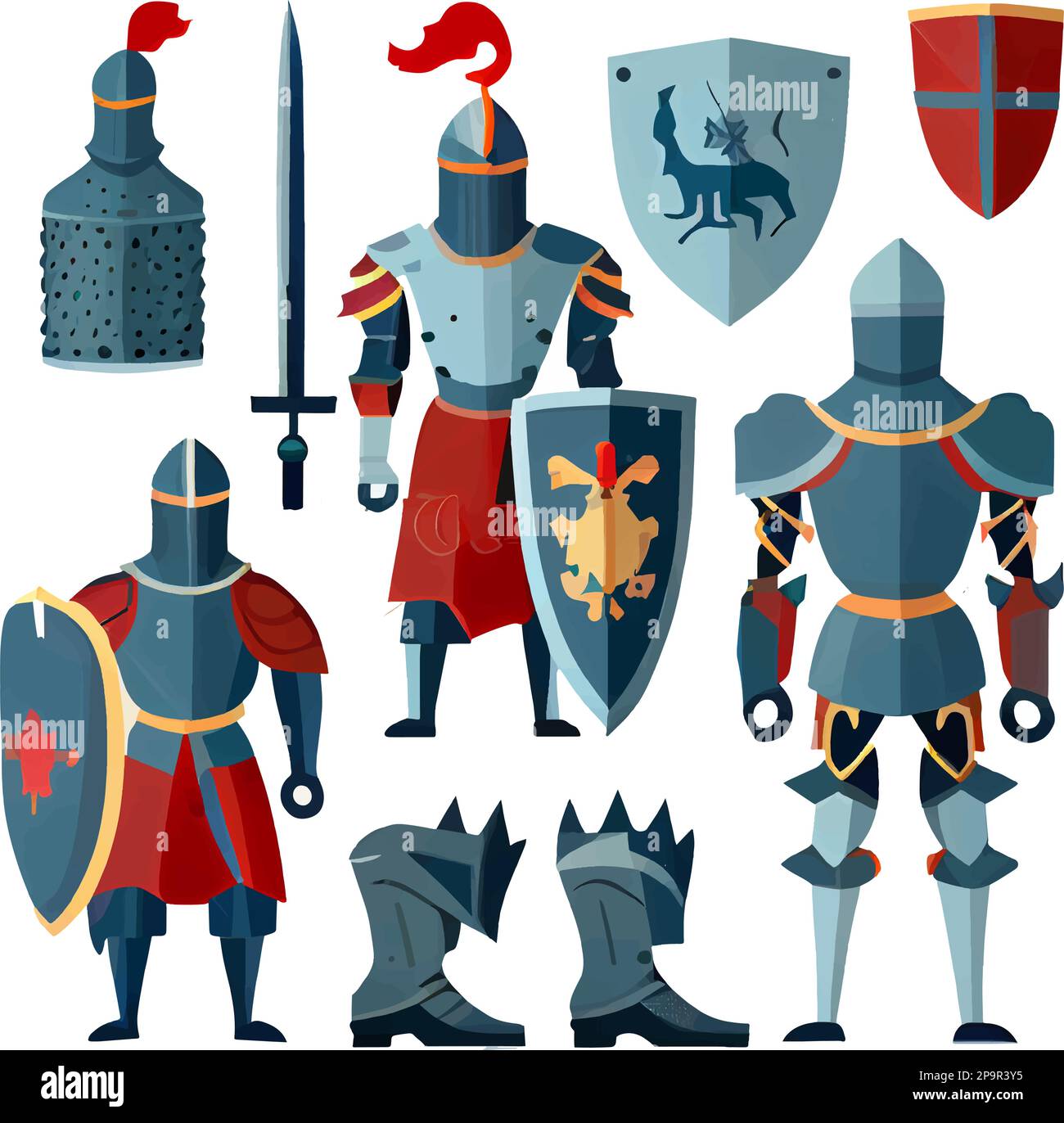 vector set illustration in cartoon style Knight heraldry shields Stock ...