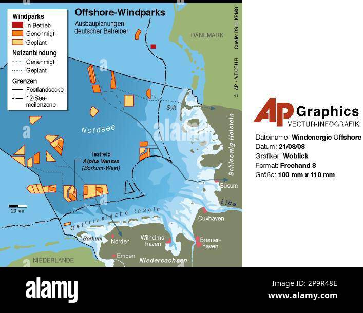 GRA102 GRAFIK WINDENERGIE OFFSHORE - Karte Nordsee mit den geplanten ...