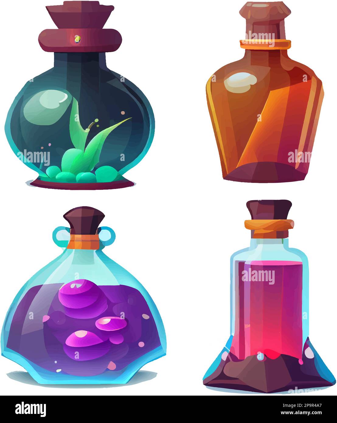 vector set illustration in cartoon style of alchemist bottles with ...