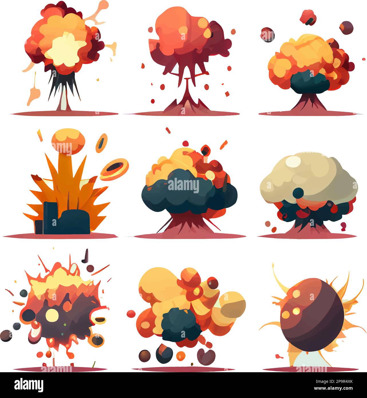 vector set illustration in cartoon style of explosion stones Stock ...