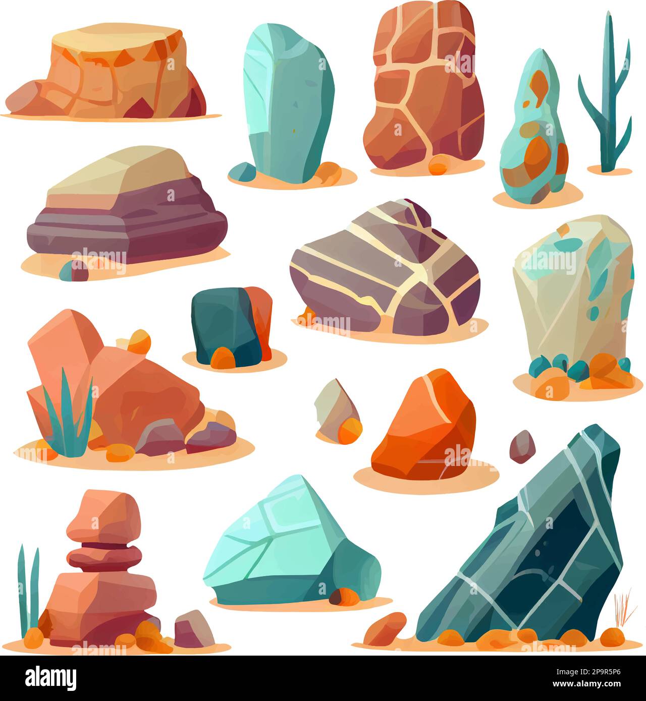 vector set illustration in cartoon style of magic game icon stone Stock ...