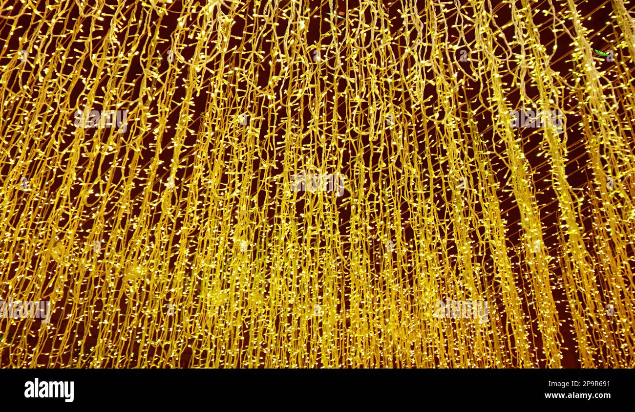 Glittering Gold Illuminated Ceiling String Lights for Background or ...