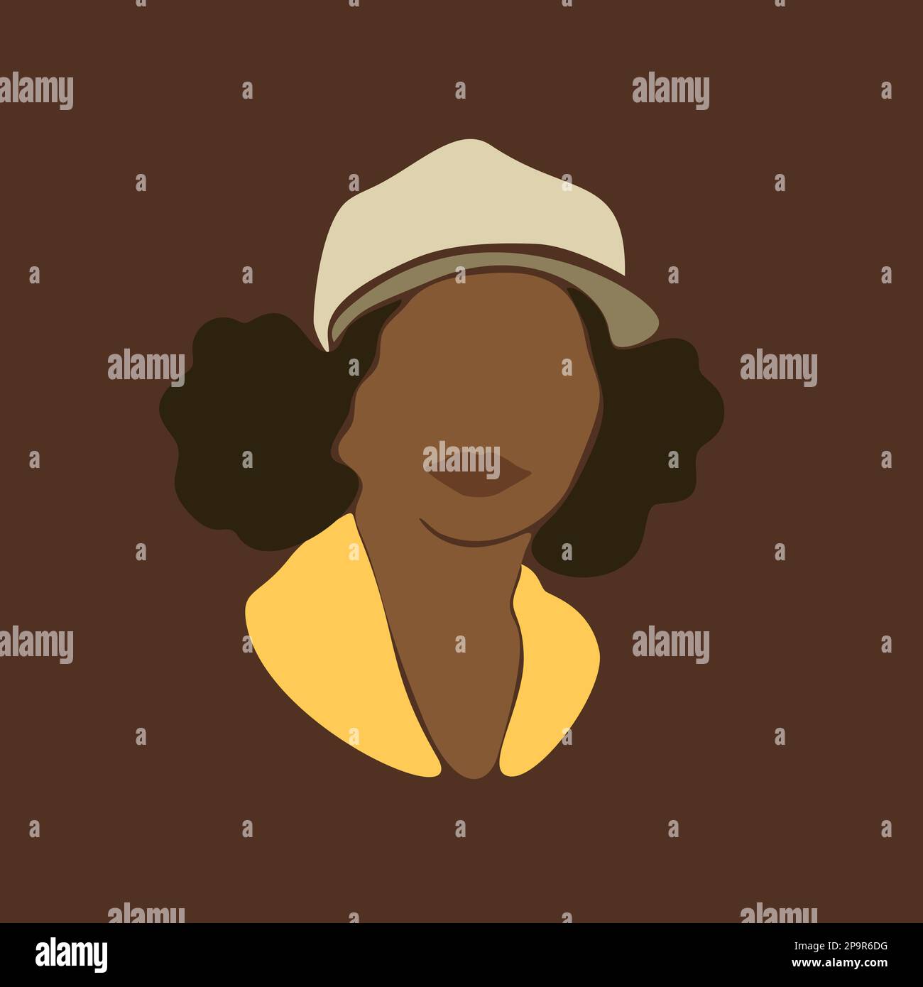 Abstract african woman portrait in cap, Afro black skin girl with curly ...