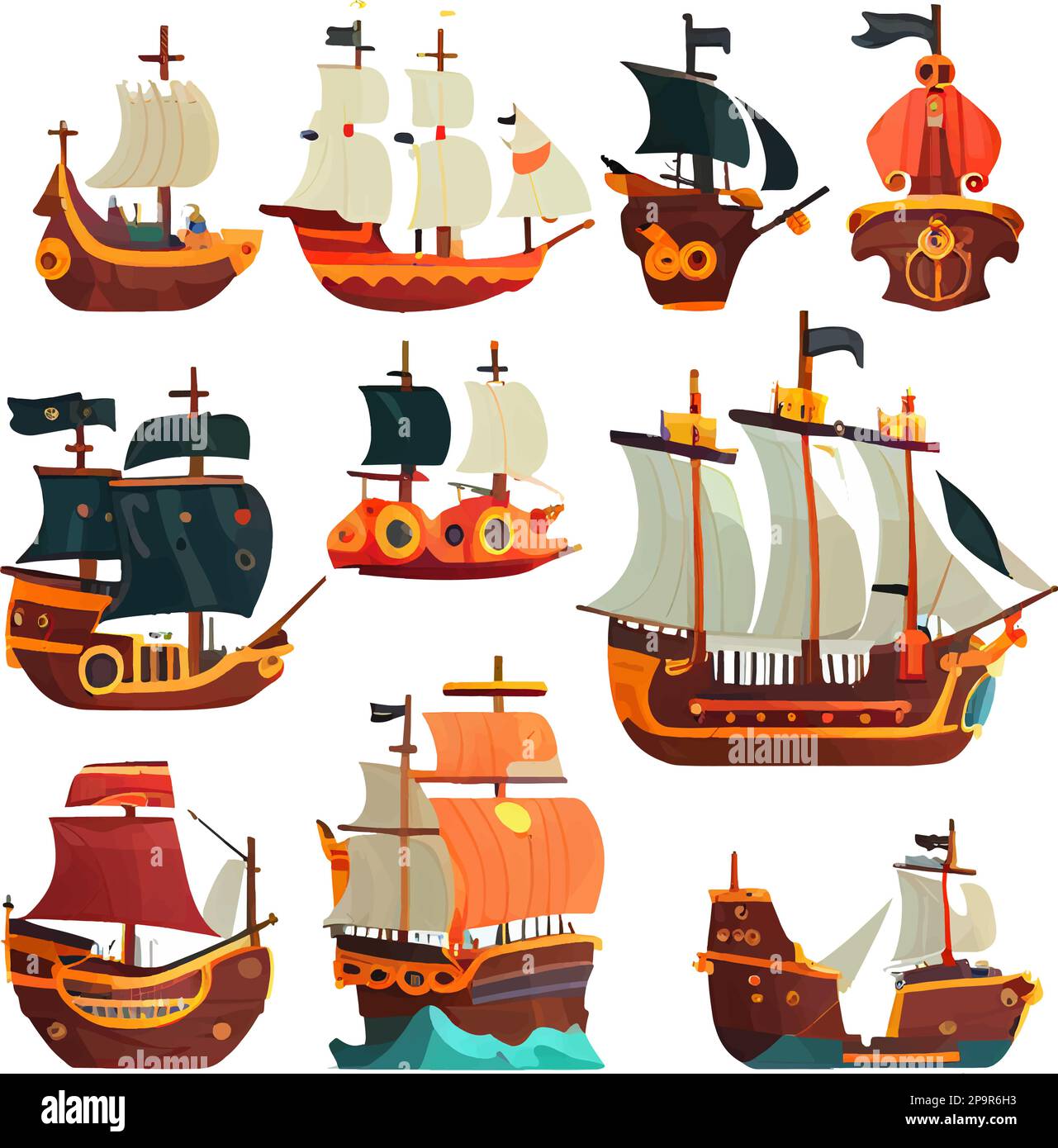 Vector Set Illustration In Cartoon Style Of Vintage Sailing Ships Stock Vector Image And Art Alamy