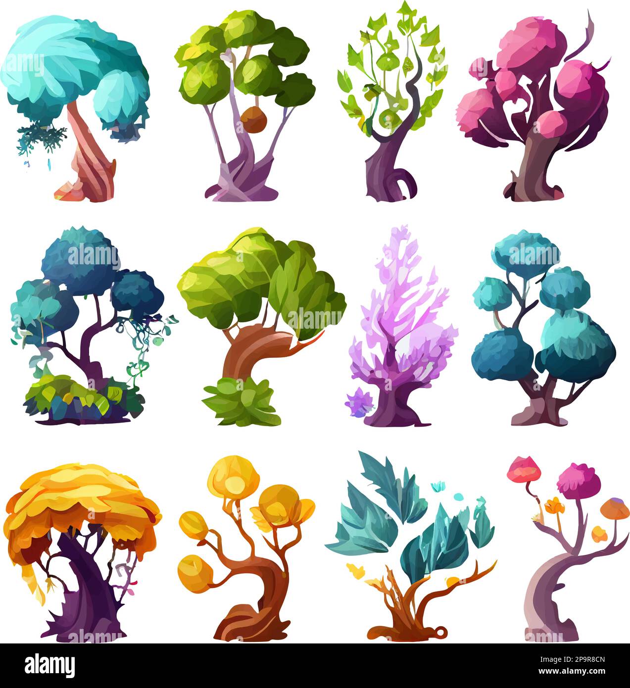 vector set illustration in cartoon style of magical mystical tree Stock ...