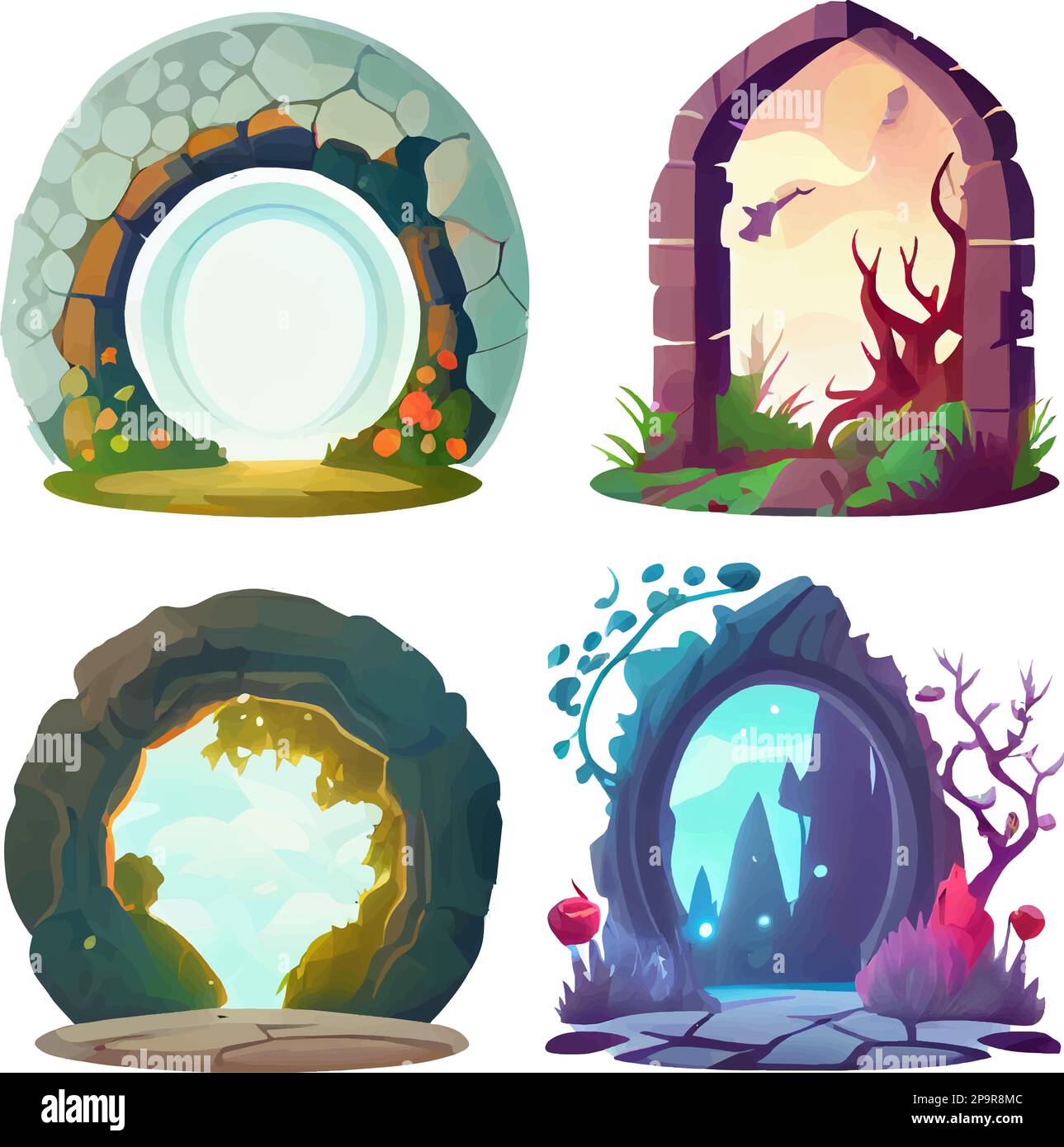 vector set illustration in cartoon style of magic door or tunnel Stock ...