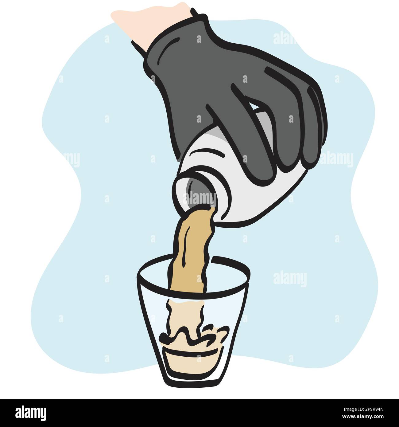 closeup hand of bartender pouring cocktail from shaker illustration vector hand drawn isolated ...