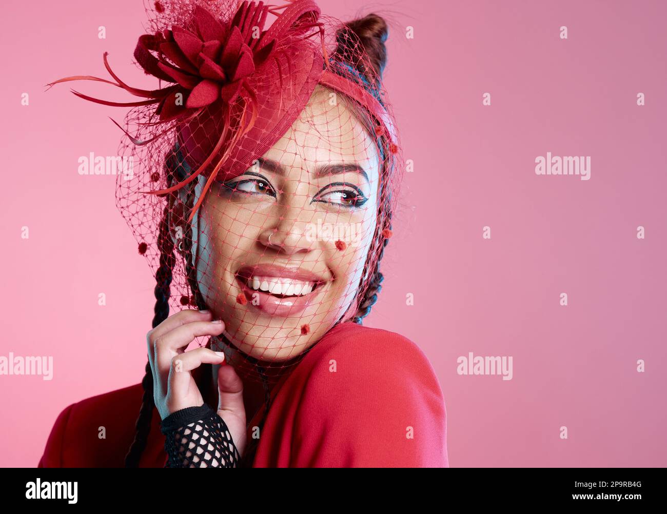 Punk, rock and mockup of a young woman with creative, designer fashion ...