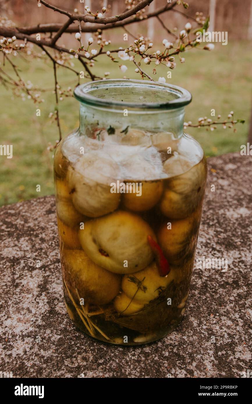 A big jar of pickles on a terrace Stock Photo - Alamy