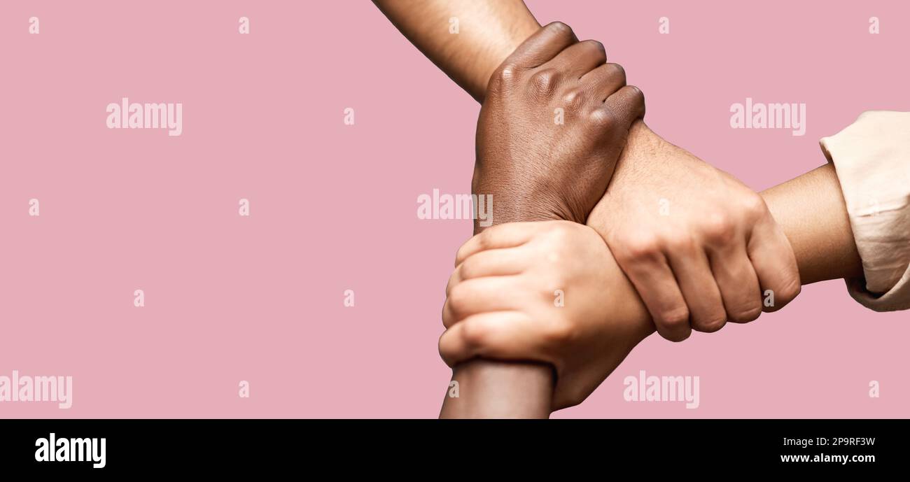 People, diversity and hands together in teamwork collaboration for ...