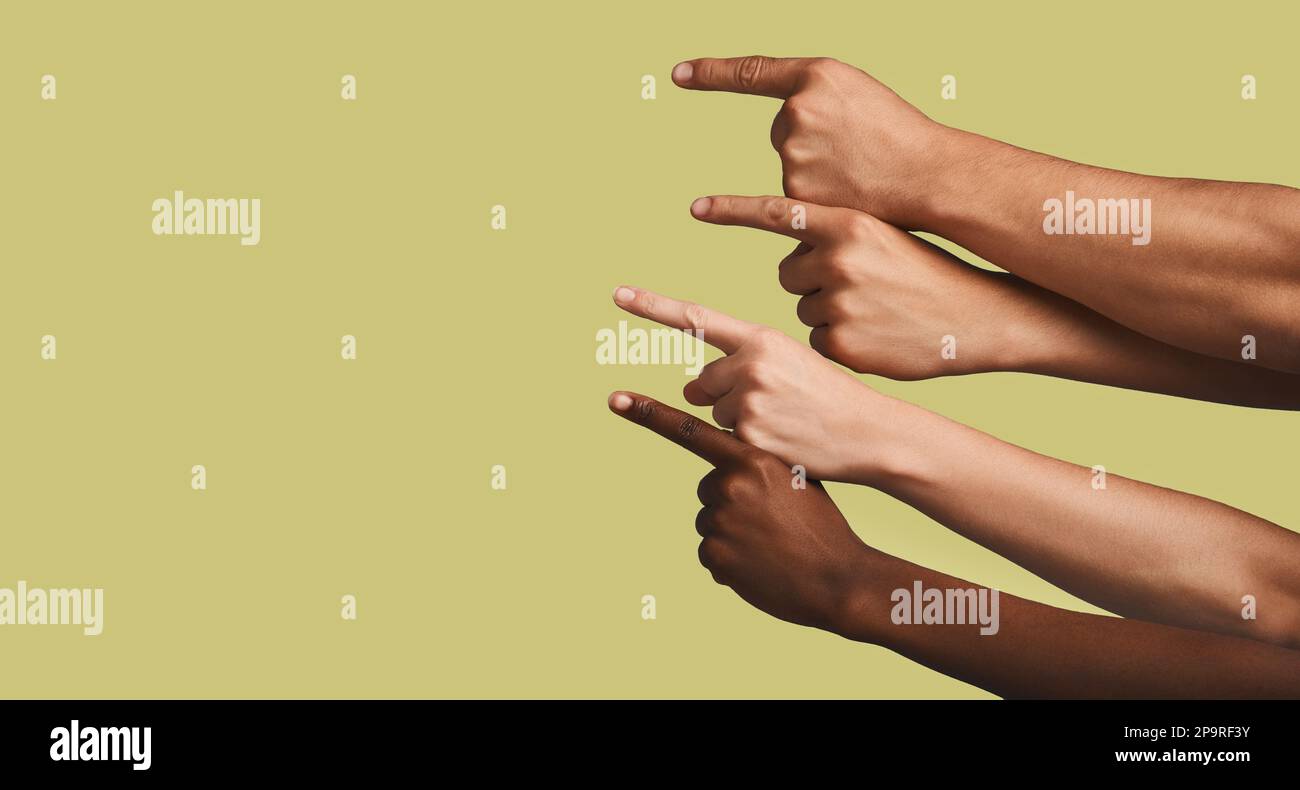 Mockup, hands and group of people in studio with answer, gesture or ...