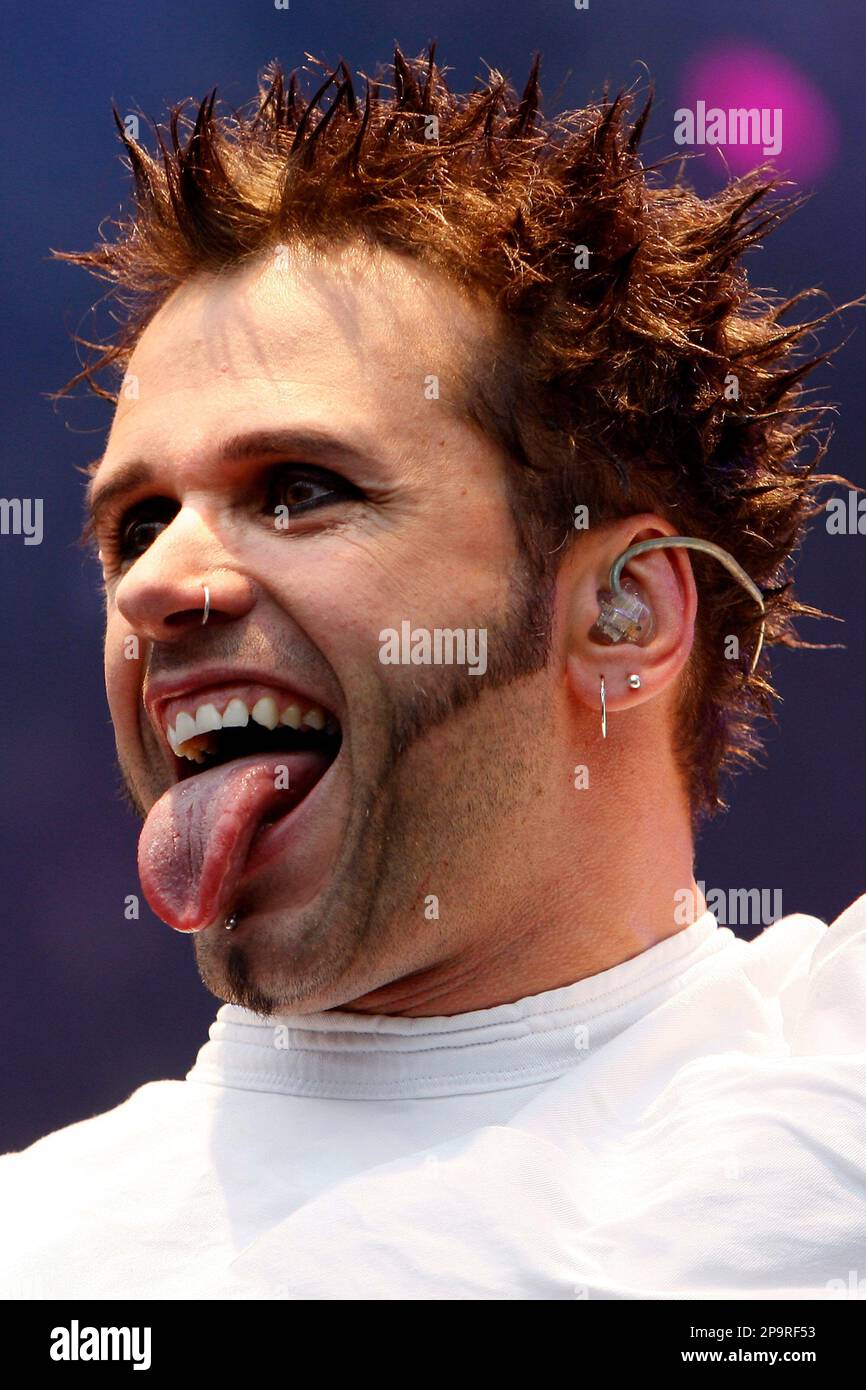 Dero, singer of German rock band Oomph! performs on the main stage ...