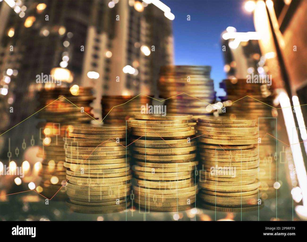 Coins stacked double exposure hi-res stock photography and images - Alamy