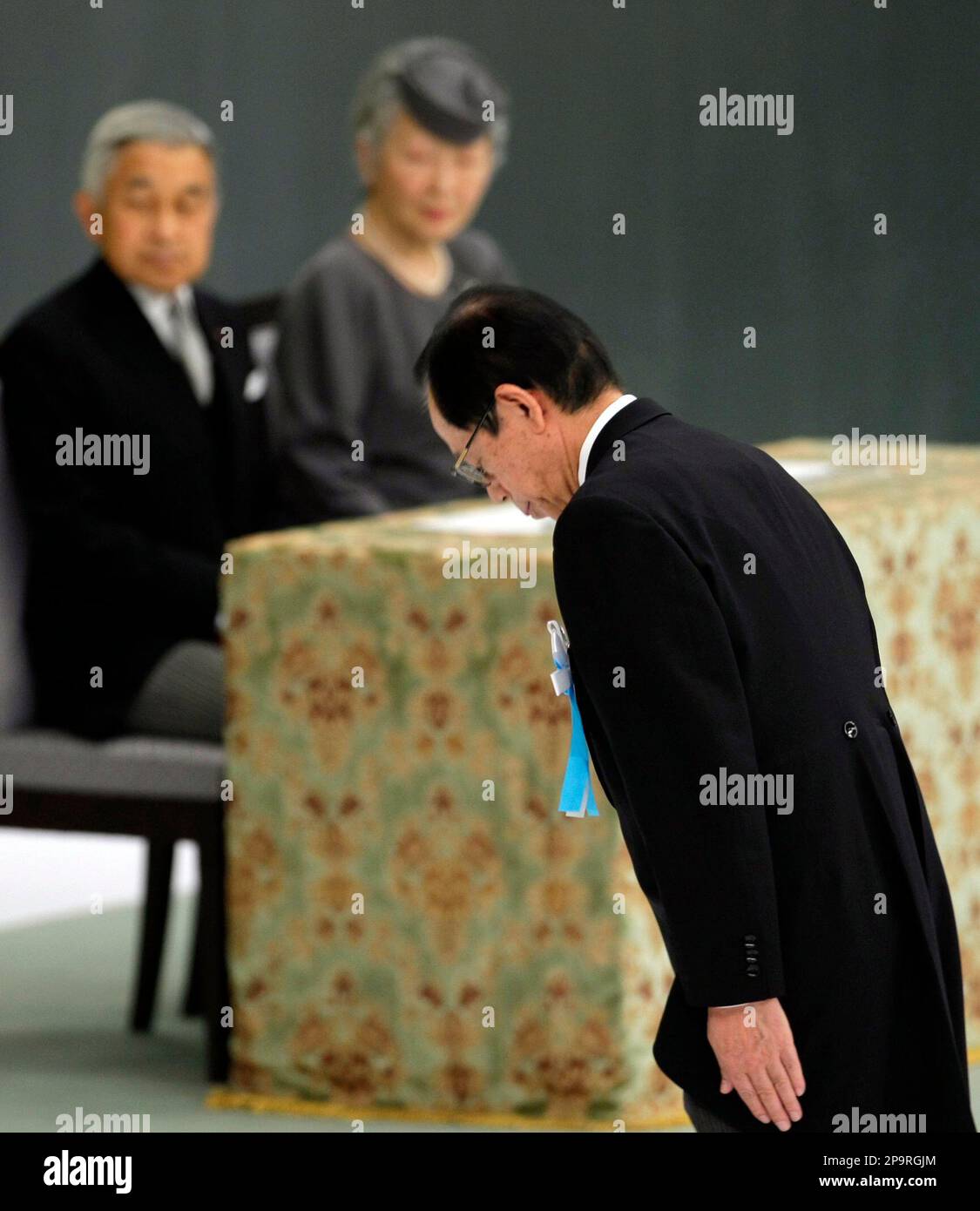 Japanese Prime Minister Yasuo Fukuda bows in front of the main altar ...