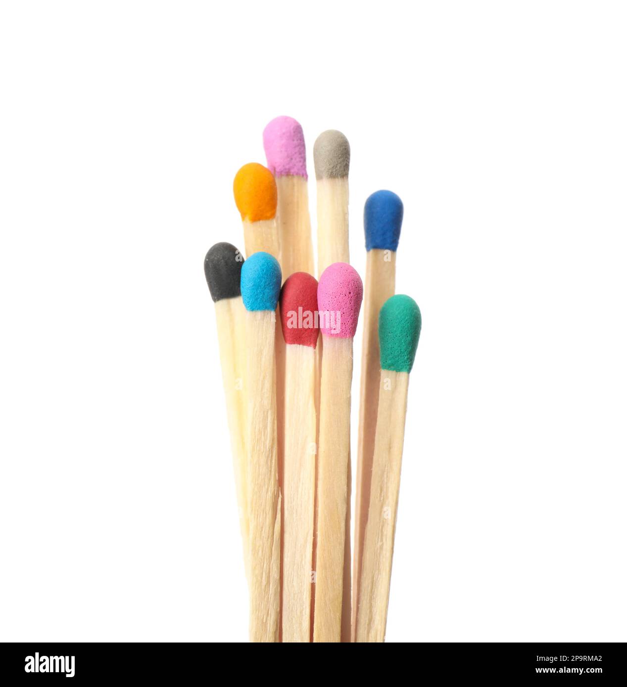 Matches with colorful heads on white background Stock Photo - Alamy