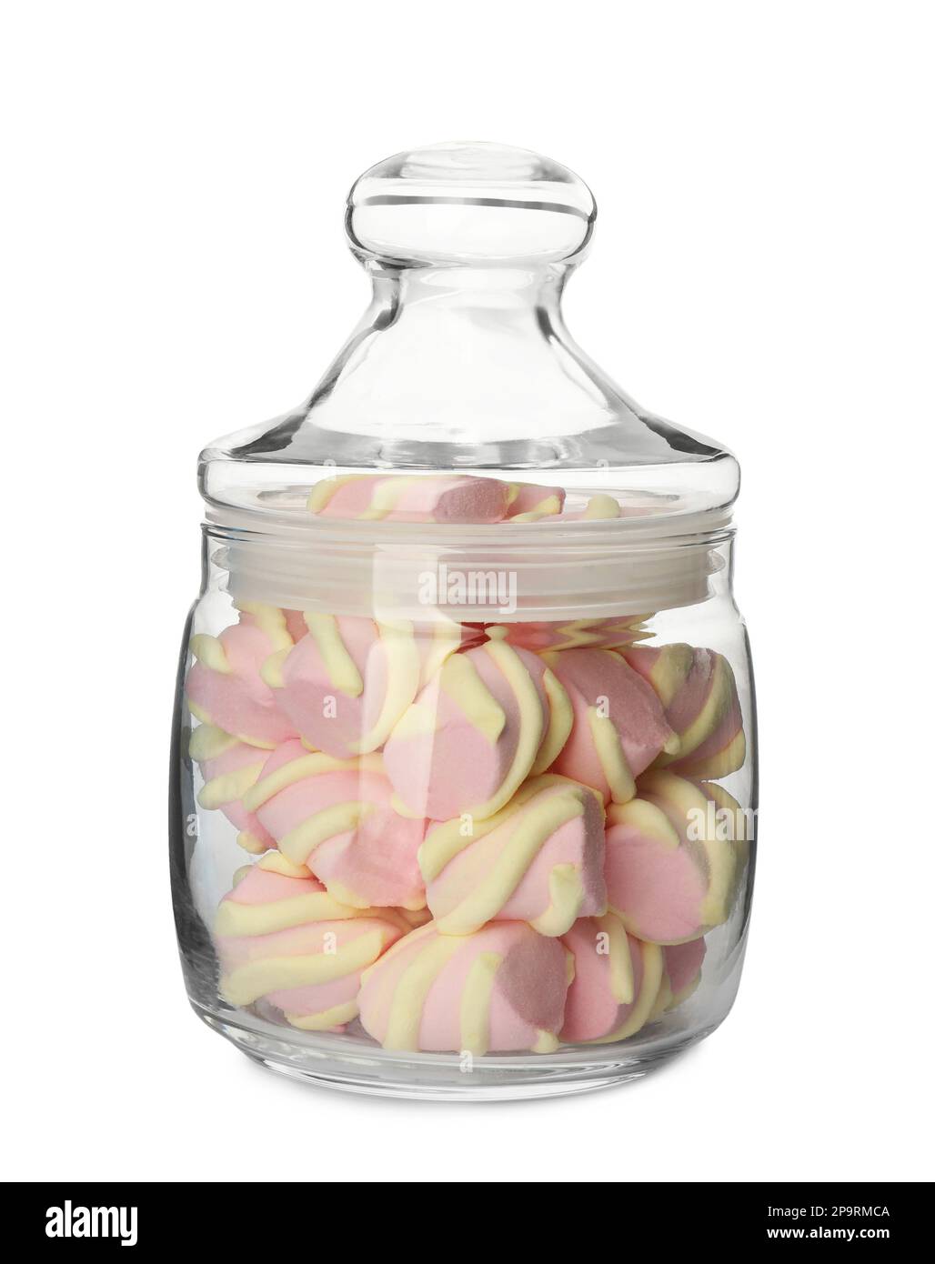 Many marshmallows in glass jar isolated on white Stock Photo - Alamy