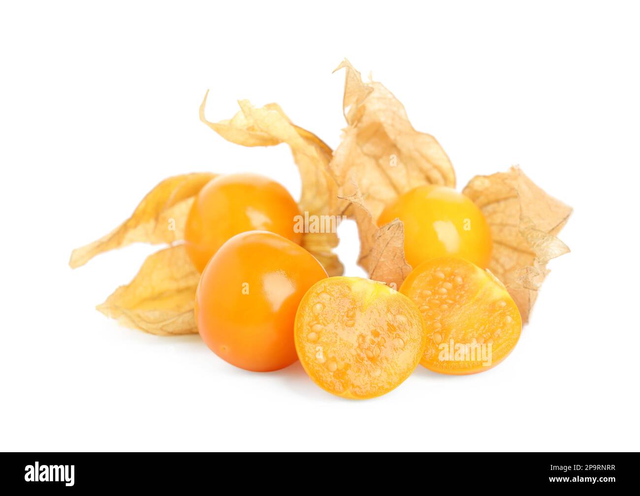 Ripe physalis fruits with dry husk on white background Stock Photo - Alamy