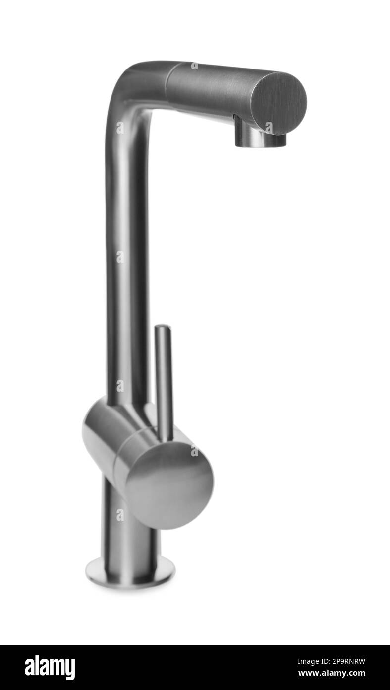Modern pull out kitchen water tap isolated on white Stock Photo - Alamy