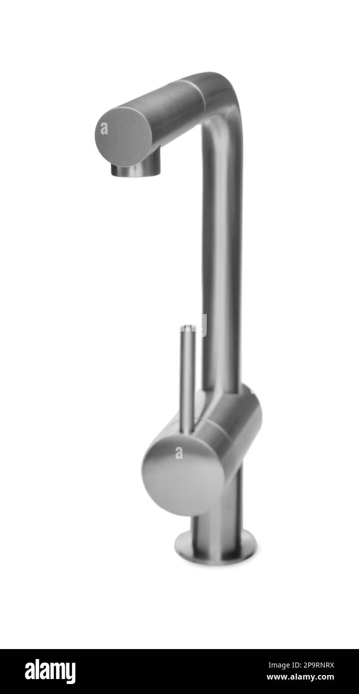 Modern pull out kitchen water tap isolated on white Stock Photo - Alamy