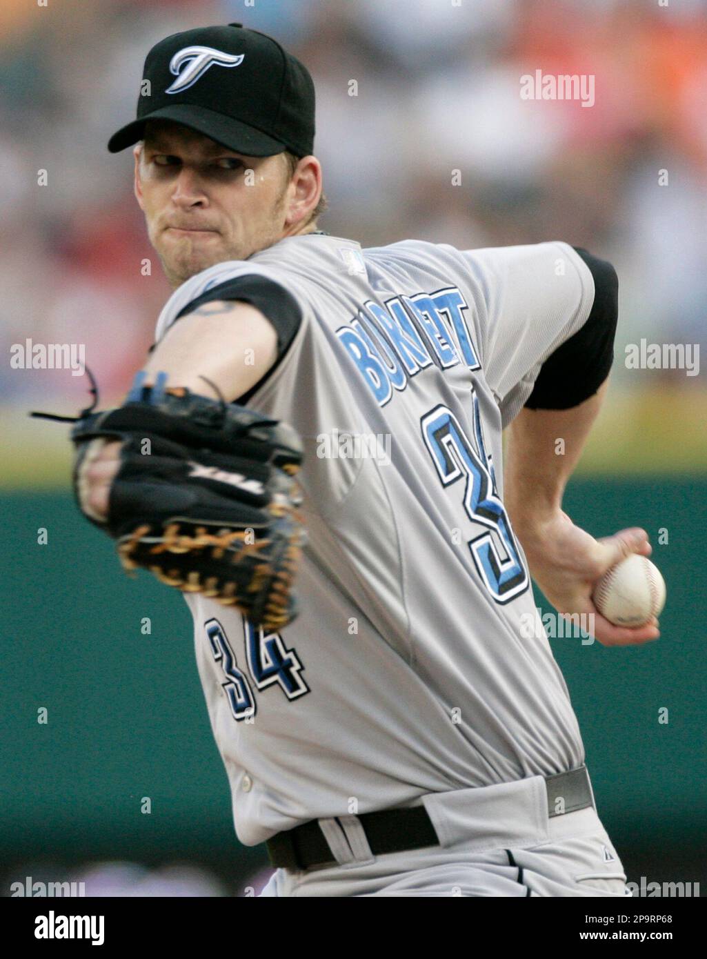 Toronto Blue Jays starter A.J. Burnett pitches against the Detroit ...