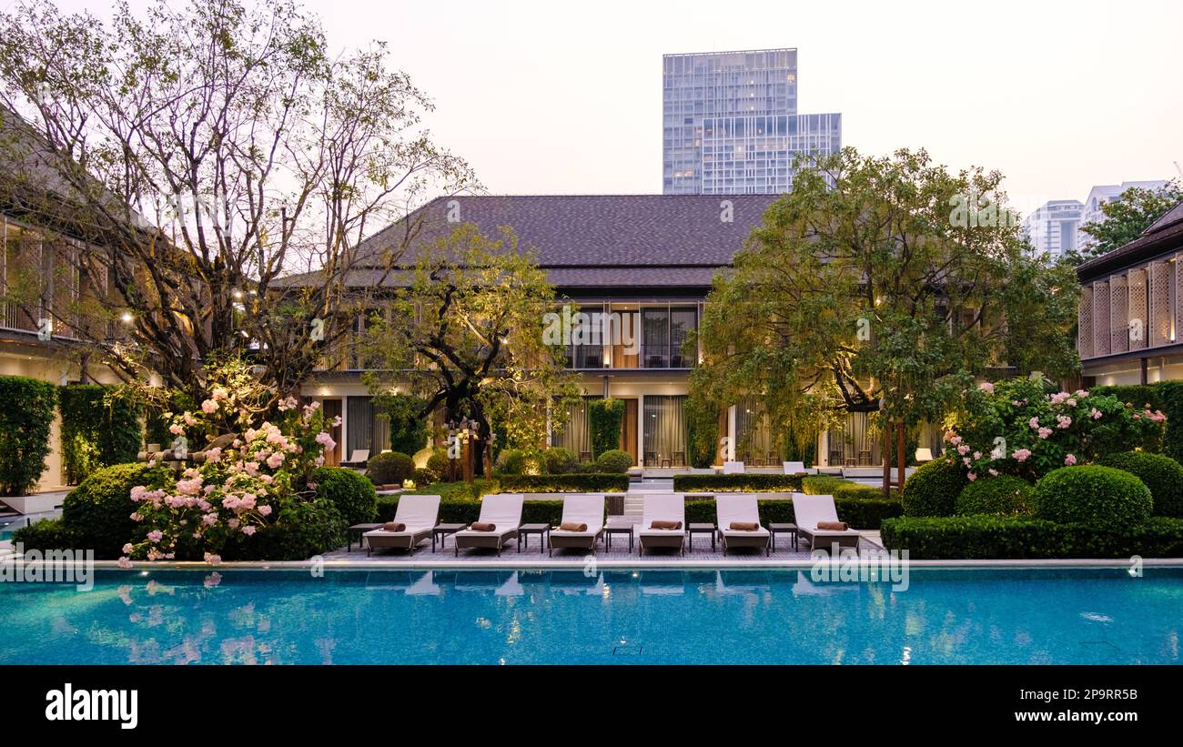 Luxury 5 star hotel pool in Asia Bangkok Thailand March 2023 Stock ...