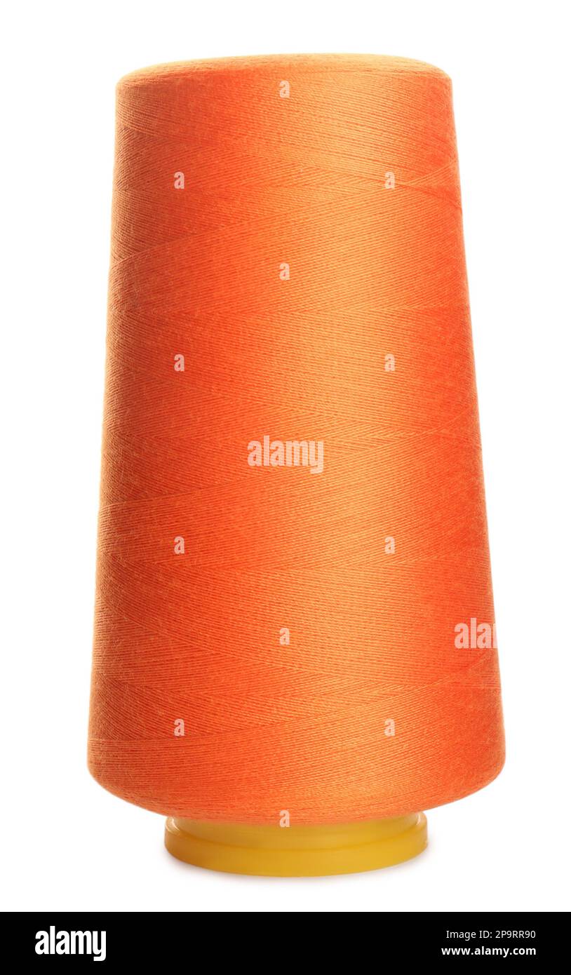 Spool of orange sewing thread isolated on white Stock Photo - Alamy