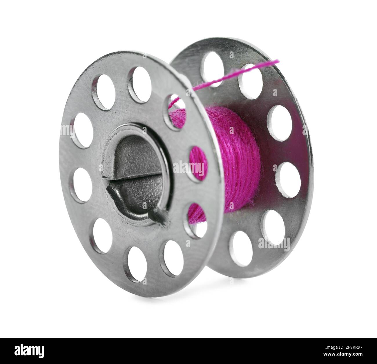 Metal spool of bright pink sewing thread isolated on white Stock Photo ...