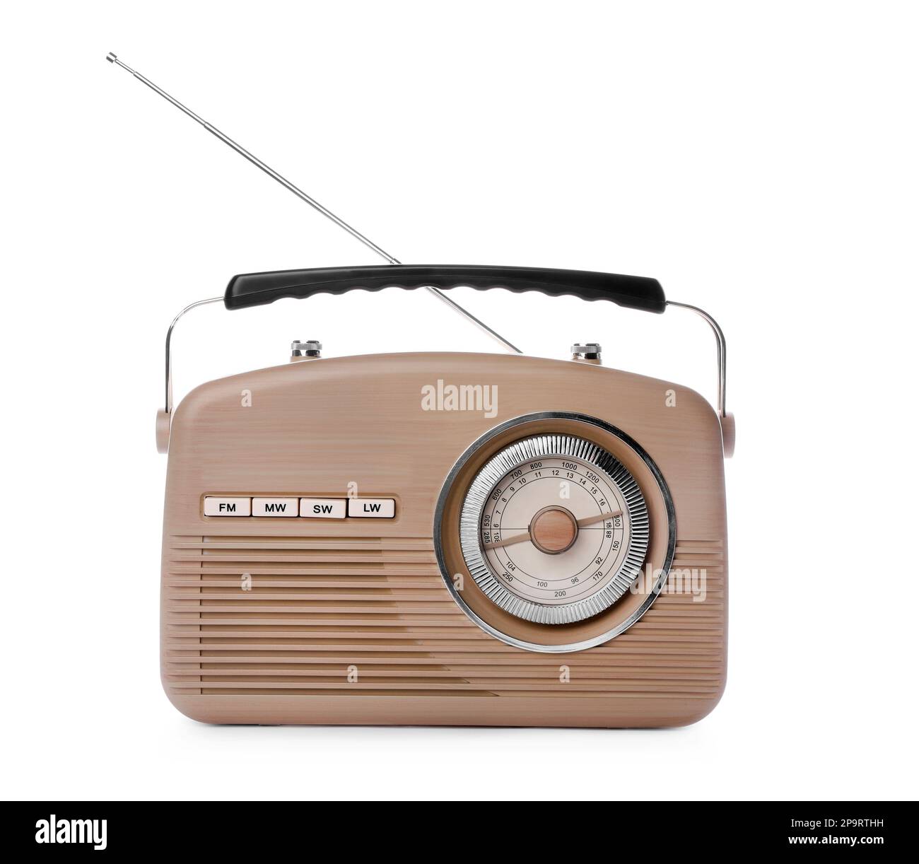 Beige retro radio receiver isolated on white Stock Photo - Alamy