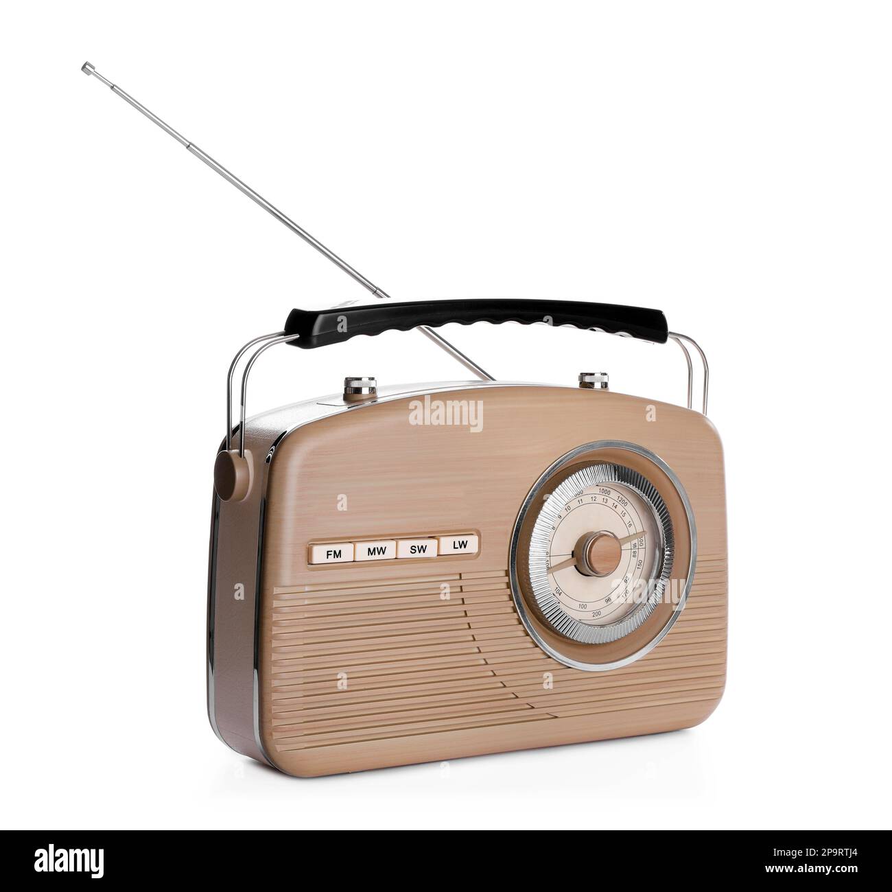 Beige retro radio receiver isolated on white Stock Photo - Alamy