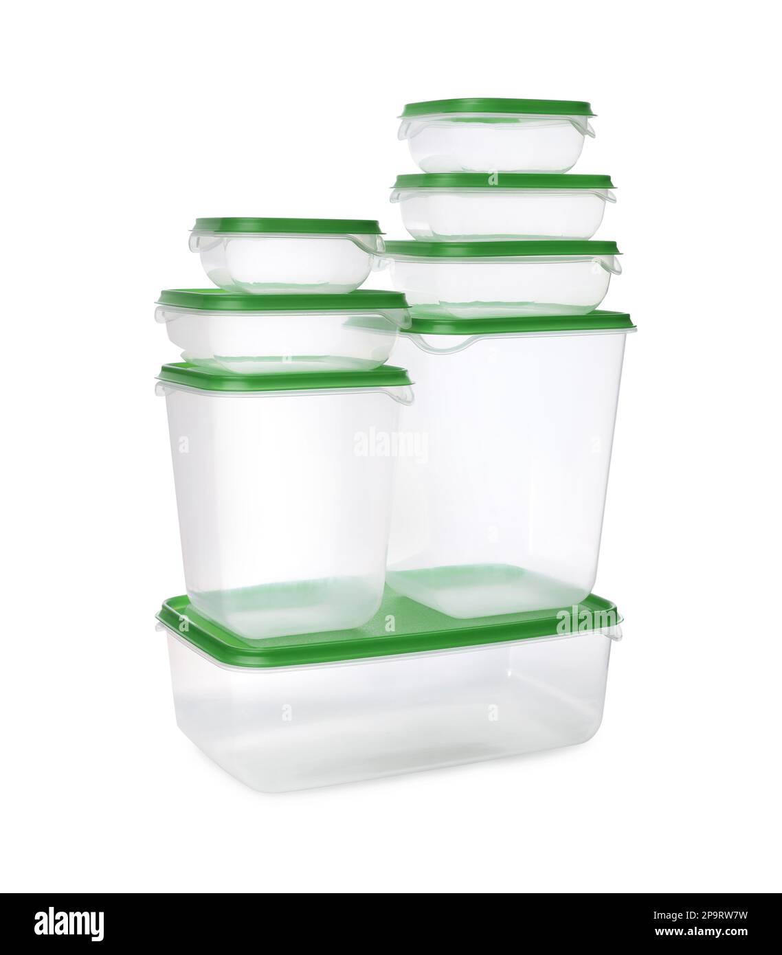 Set of empty plastic containers for food on white background Stock ...