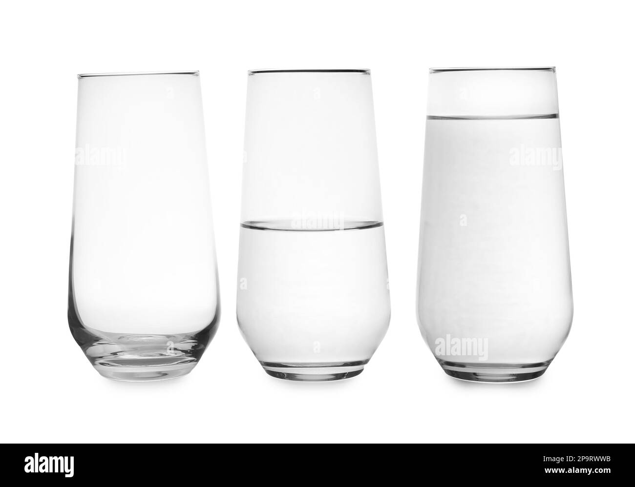 Empty, half and full glasses of water on white background Stock Photo - Alamy