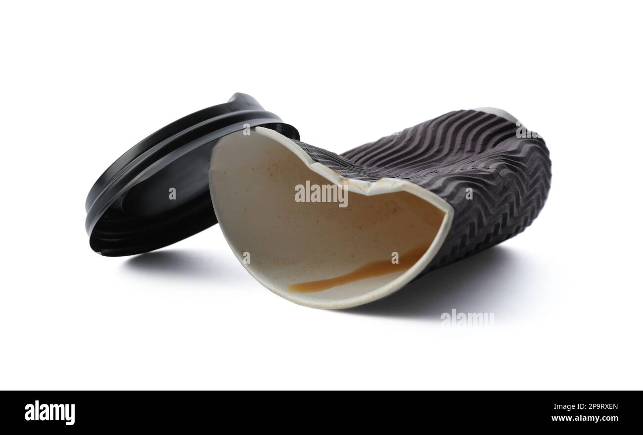 Crumpled paper coffee cup with and lid isolated on white Stock Photo ...