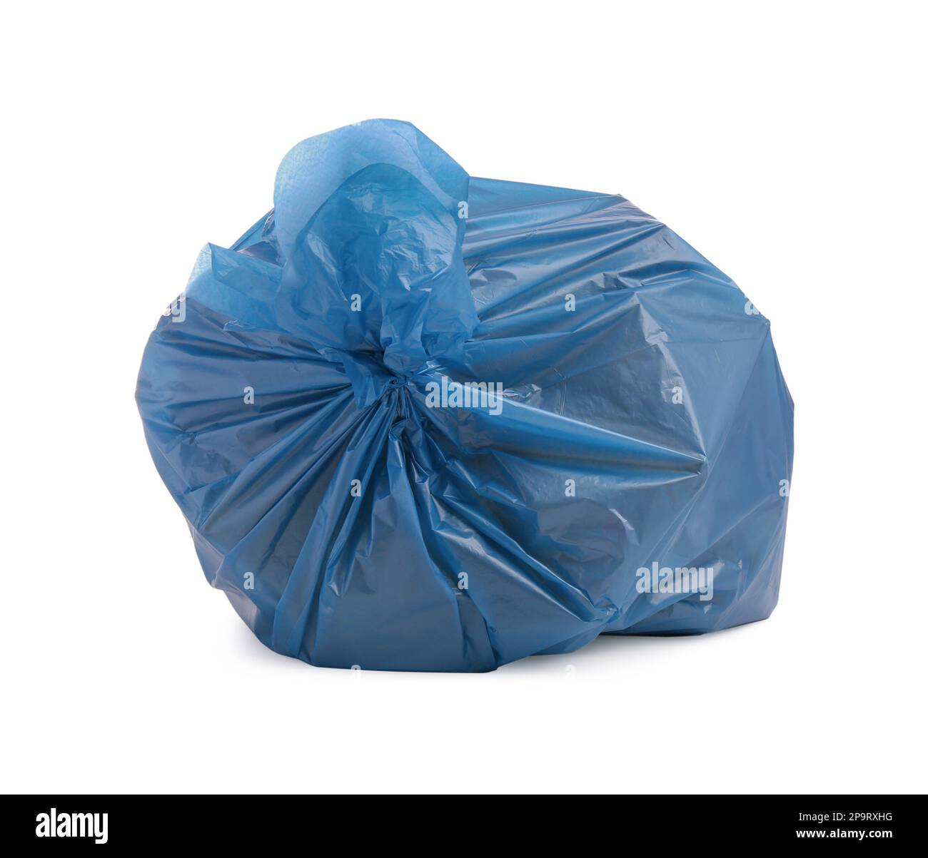 Full light blue garbage bag isolated on white Stock Photo - Alamy