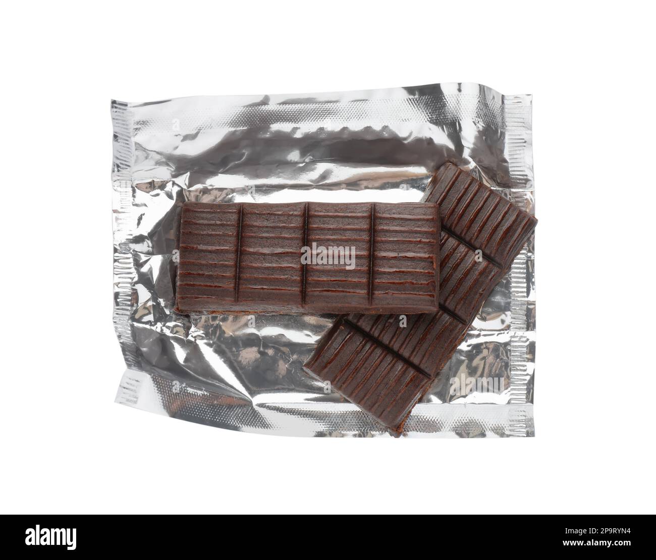 Hematogen bars with foil wrapper on white background, top view Stock ...