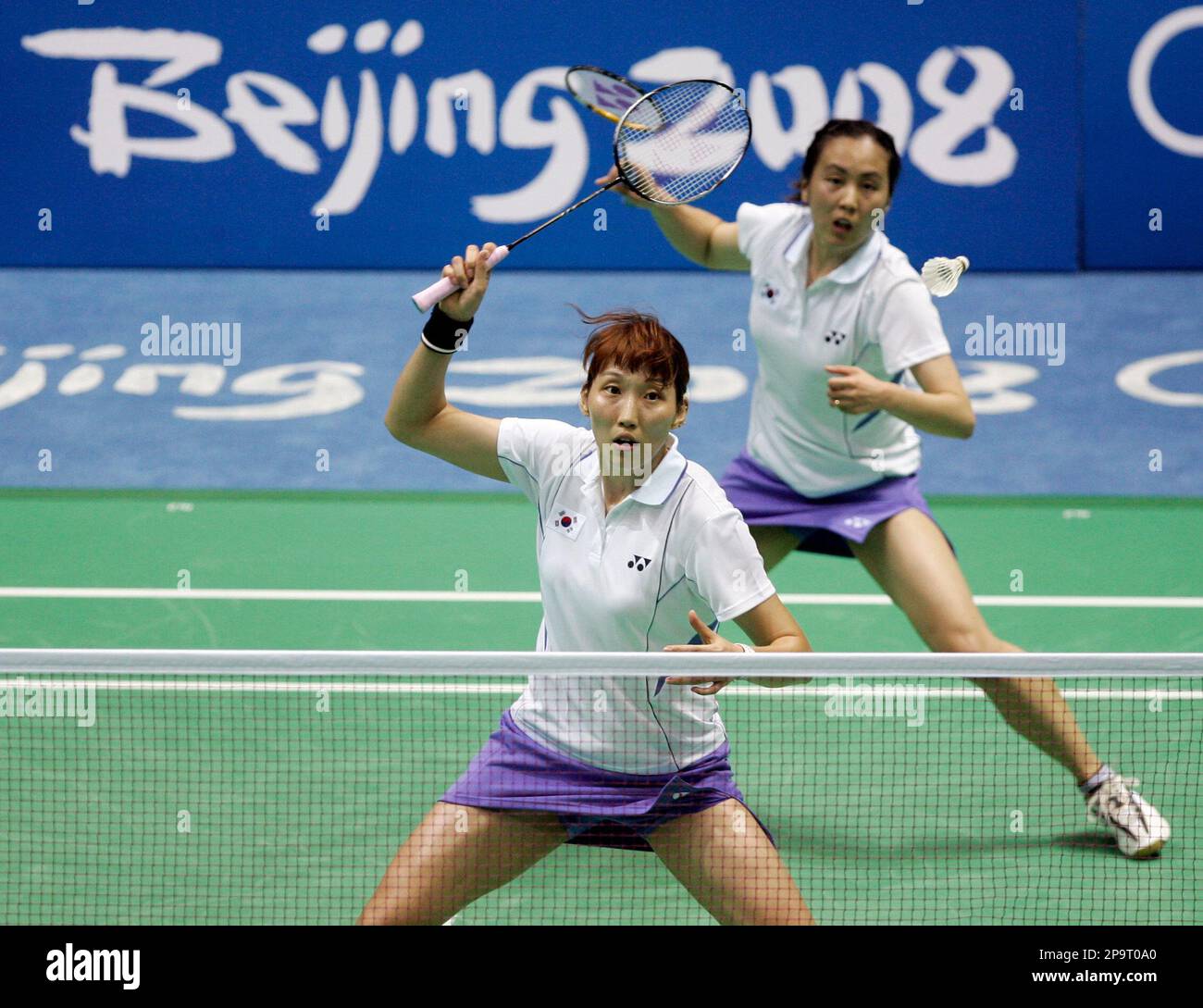 South Korea's Lee Hyo-jung, foreground, and Lee Kyung-won in action ...