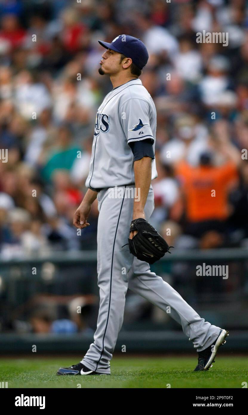 Tampa Bay Rays starting pitcher Matt Garza reacts after the Seattle ...