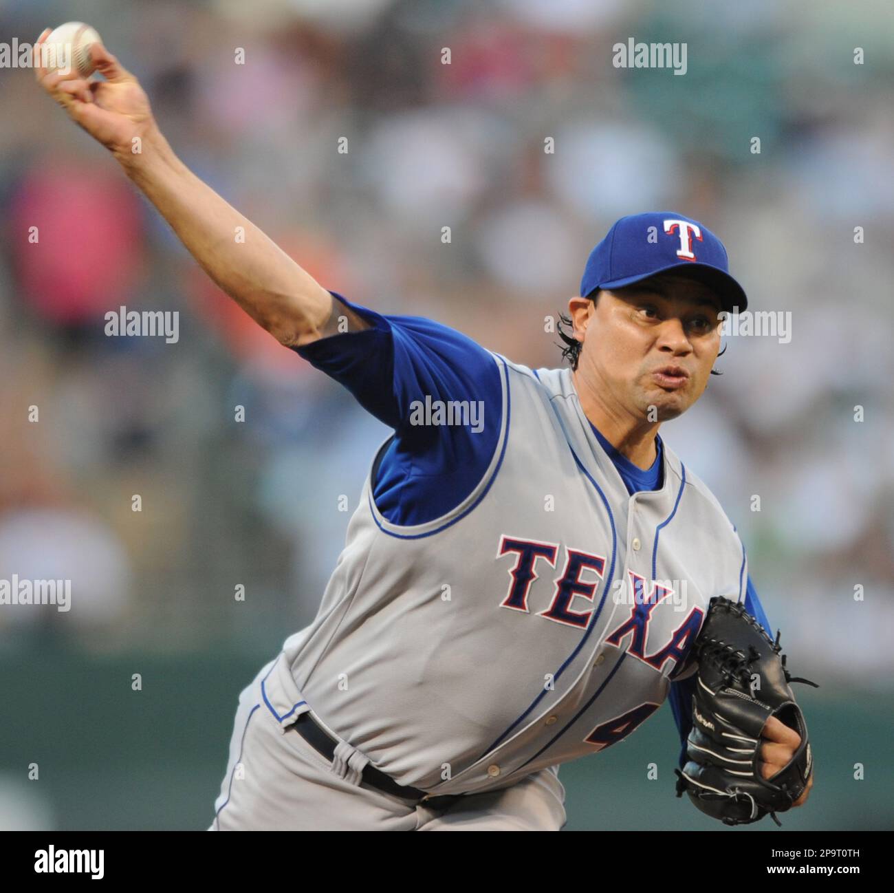 Texas Rangers pitcher Vicente Padilla delivers against the Baltimore ...