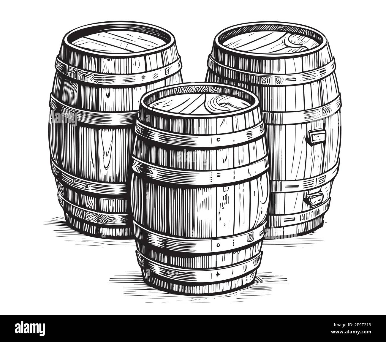 Wooden barrels three hand drawn sketch illustration, Winemaking Stock ...