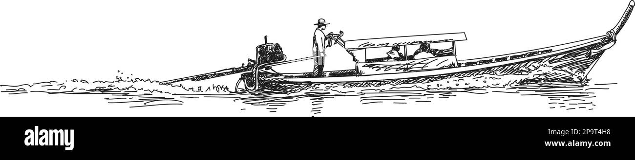 Sketch of Long tail boat, Hand drawn illustration Stock Vector Image ...