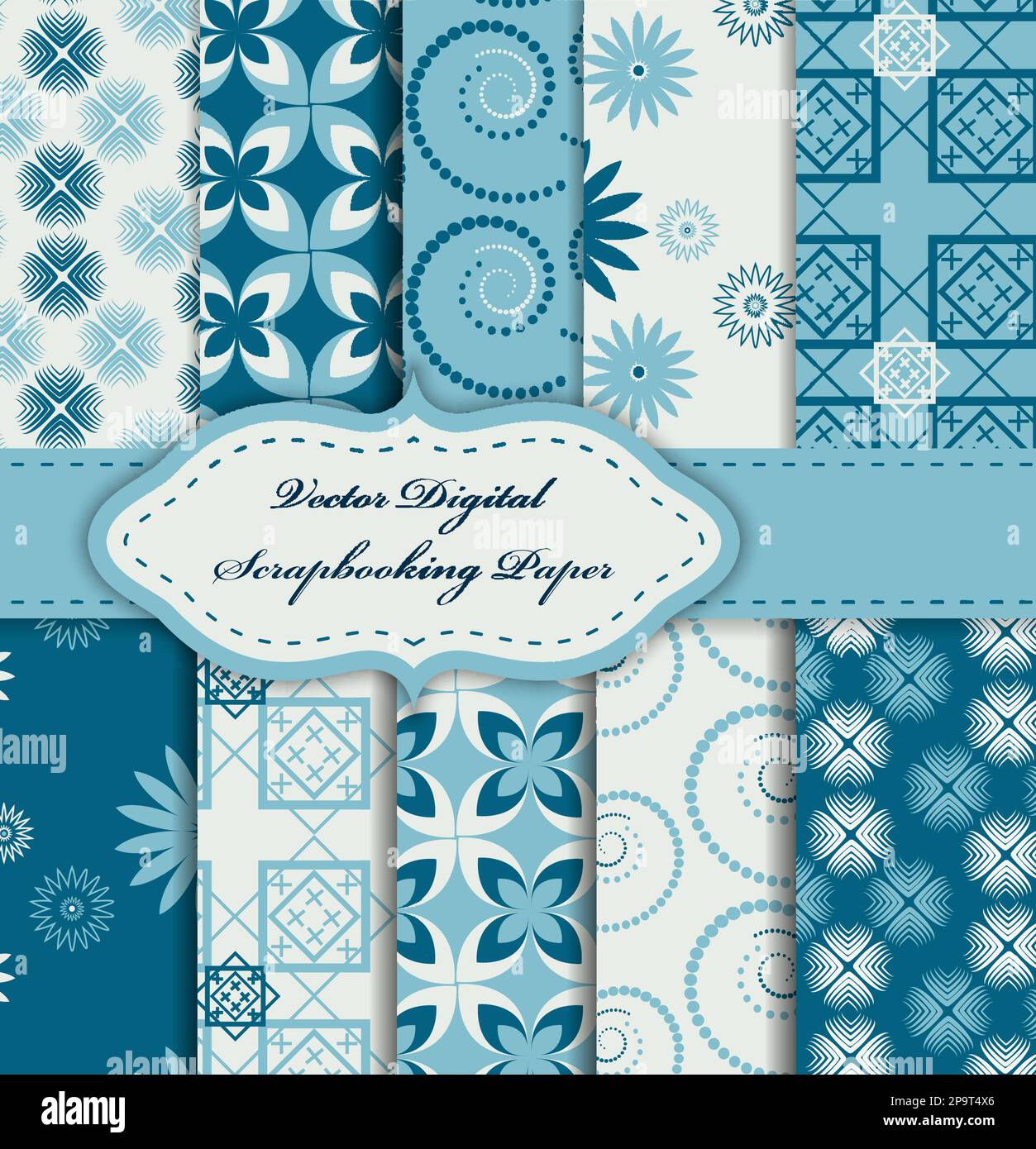 10 different vector seamless patterns tiling . Blue, cyan and white ...