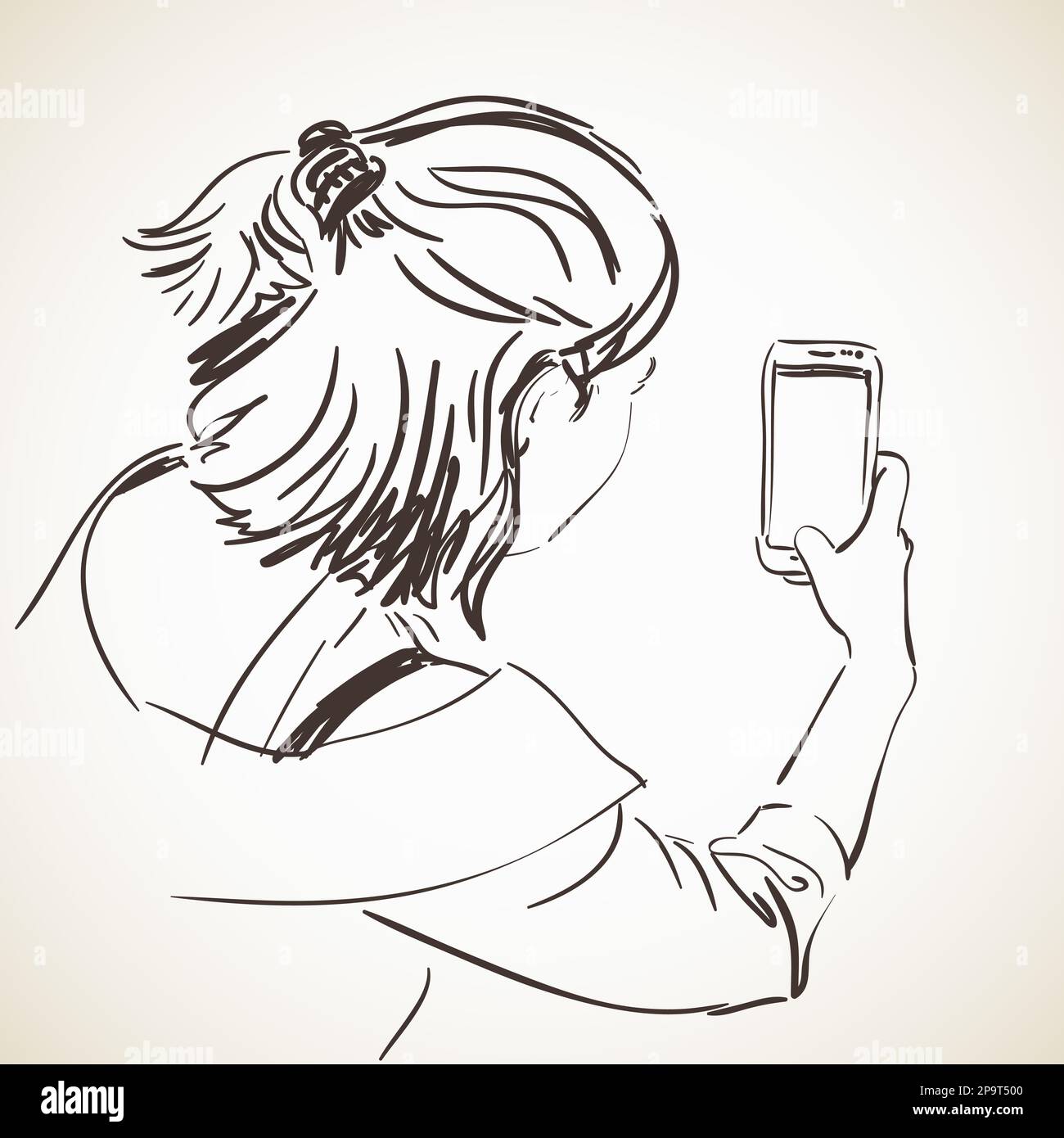 Woman taking photo with smartphone, Hand drawn illustration, Vector ...