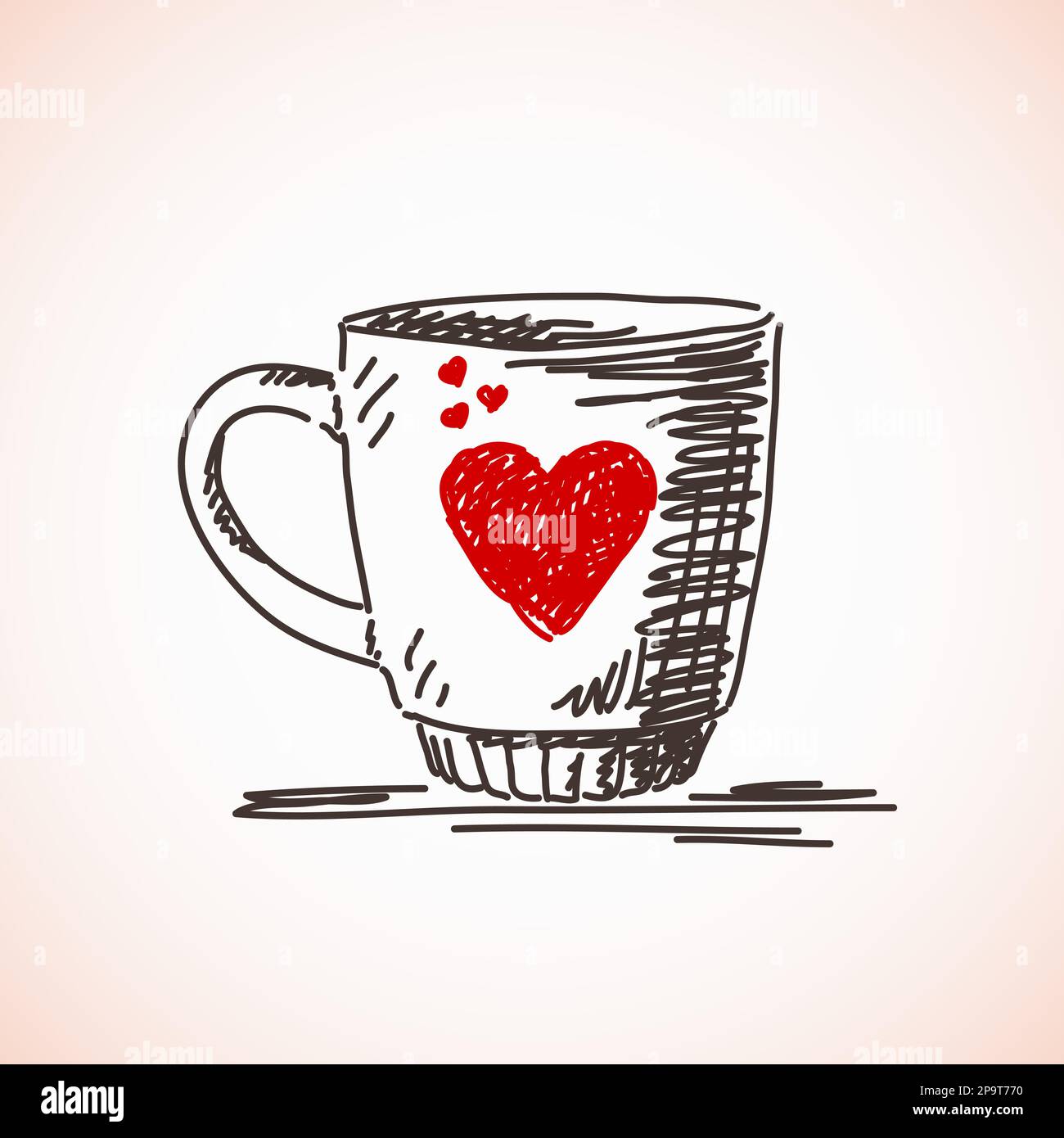 Sketch of mug with red heart print Vector illustration Stock Vector ...