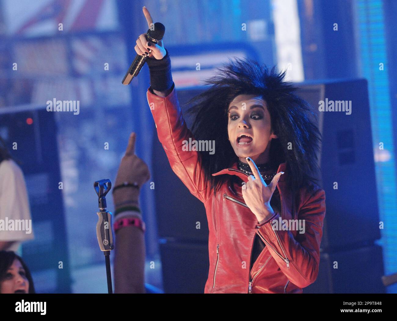 Singer Bill Kaulitz and his band Tokio Hotel perform during an ...
