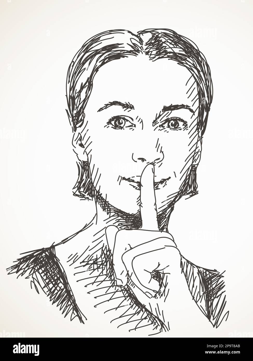 Sketch of woman making silent gesture, Hand drawn Vector illustration ...