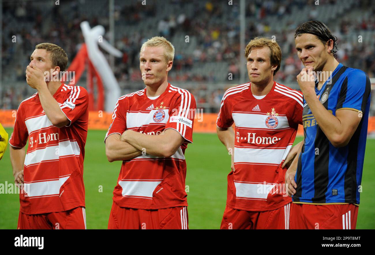 Munich soccer players Lukas Podolski, Christian Lell, Andreas Ottl and ...