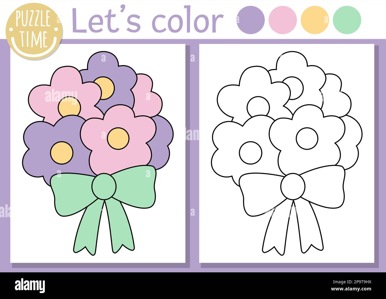 Coloring page for children with cute wedding or spring bouquet. Vector ...