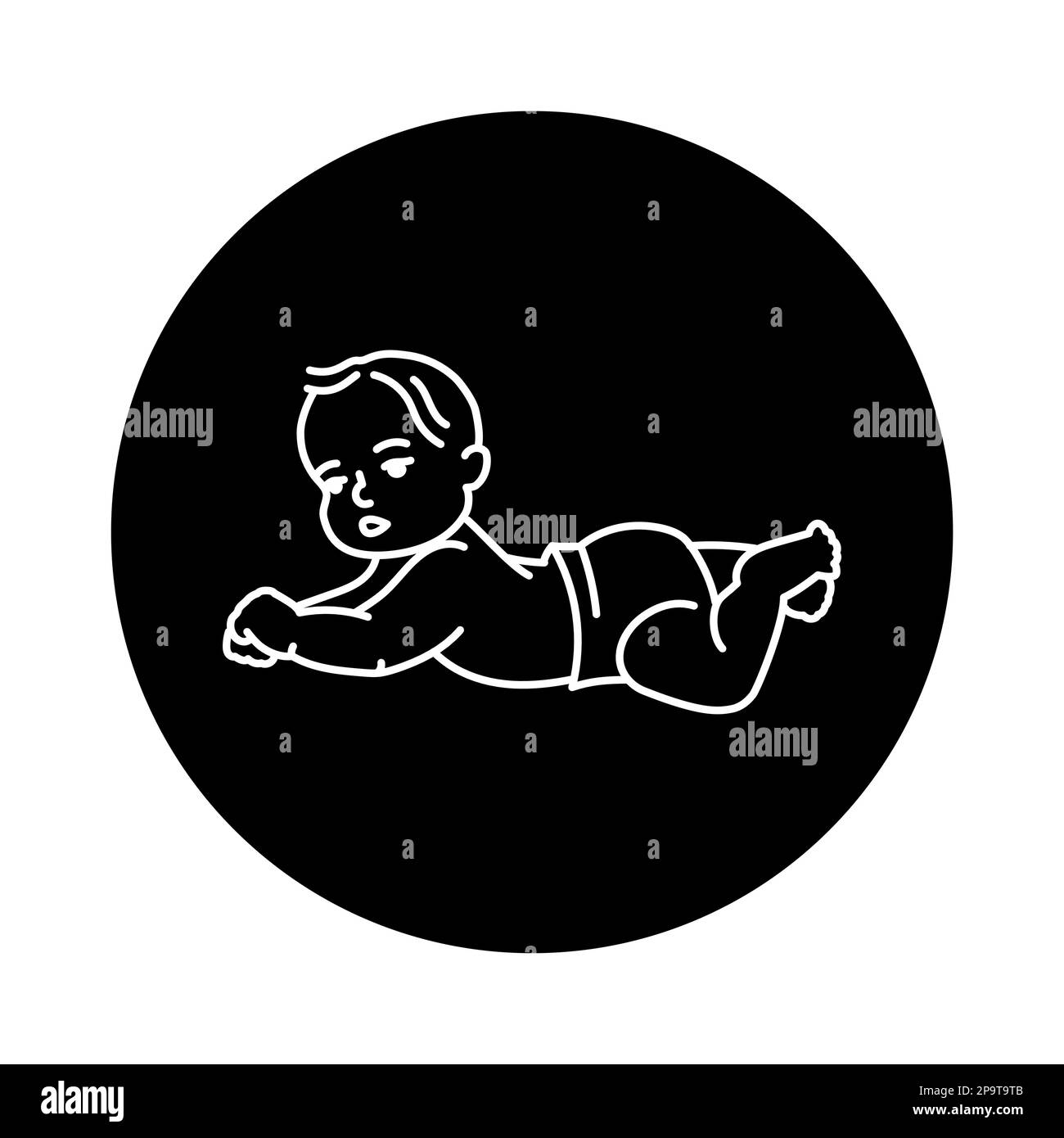 The child lies on his stomach black line icon. Toddler development ...